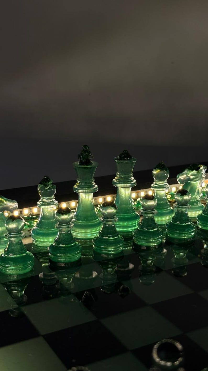 Handmade Epoxy Resin Chess Set: Green Glow LED Backlight Chess Board - Etsy