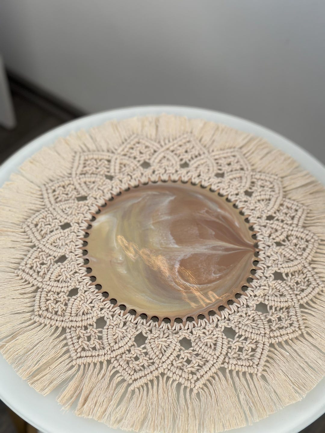 Macrame Table Mat With Resin, Boho Table Decor, Bohemian Style Coaster ...