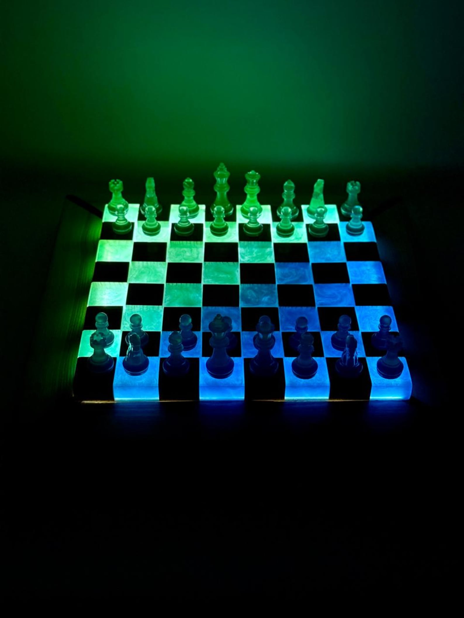 Handmade LED Resin Chess Set, Backlit Board, Wood Base - Etsy