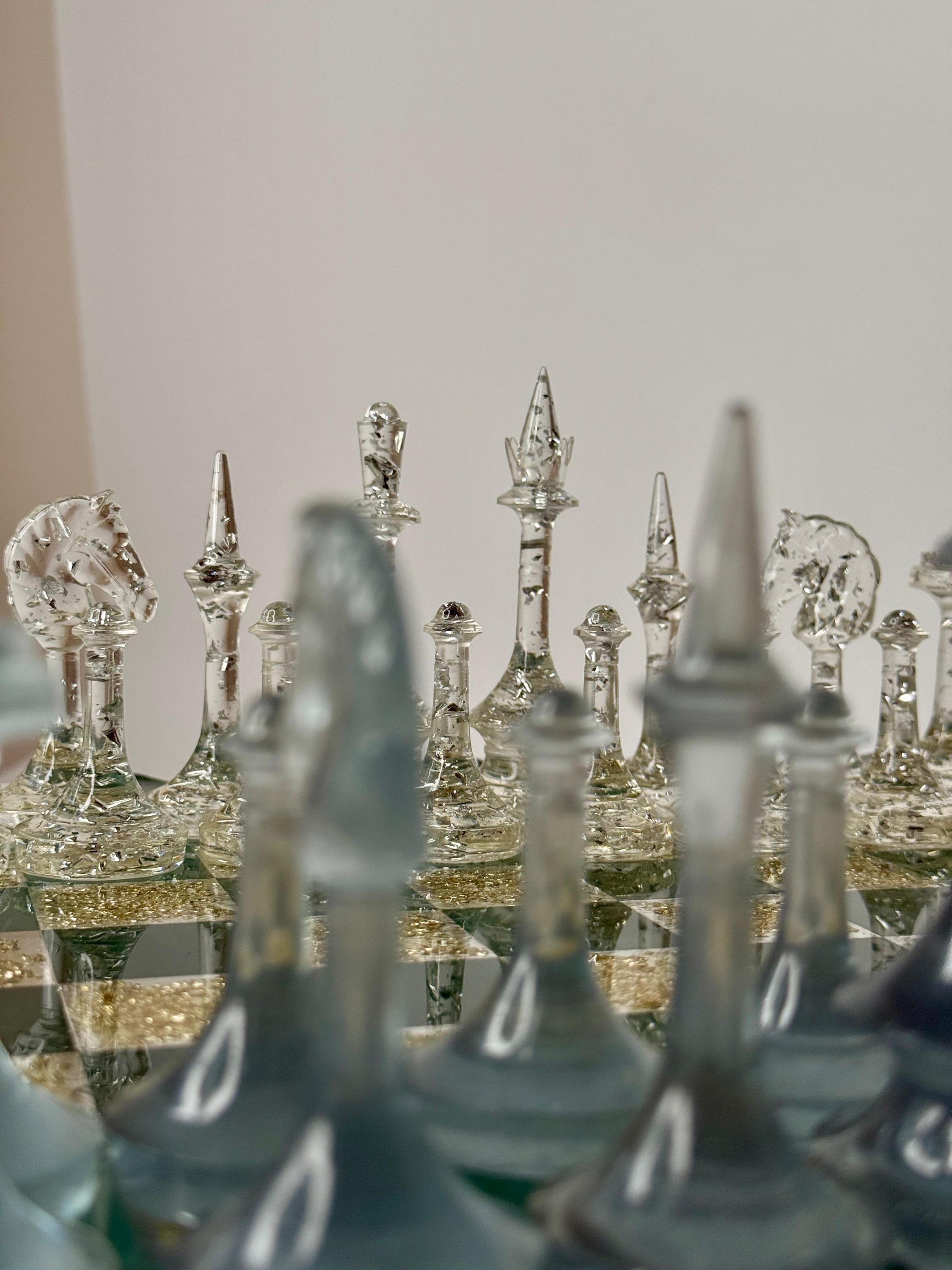 Handmade Resin Chess Set: Iceberg Design, Silver Accents - Etsy