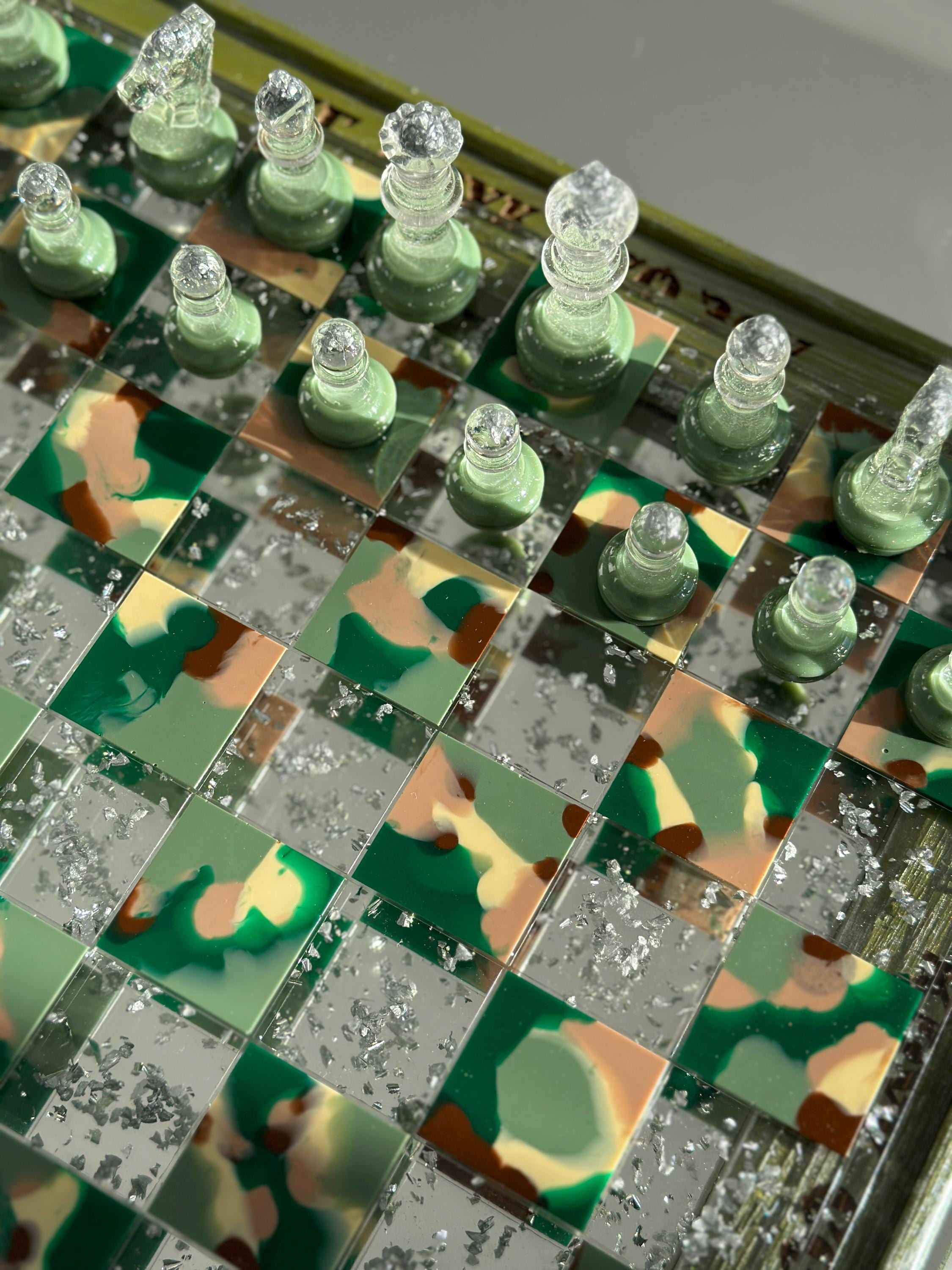 Epoxy Chess Set, Multicam Epoxy Chess Pieces and Chess Board, Handmade ...