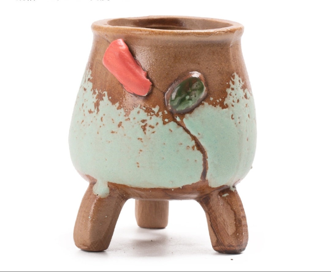 2 Hand Crafted Mini Ceramic Pot With 3D Rose Details for Succulents and ...