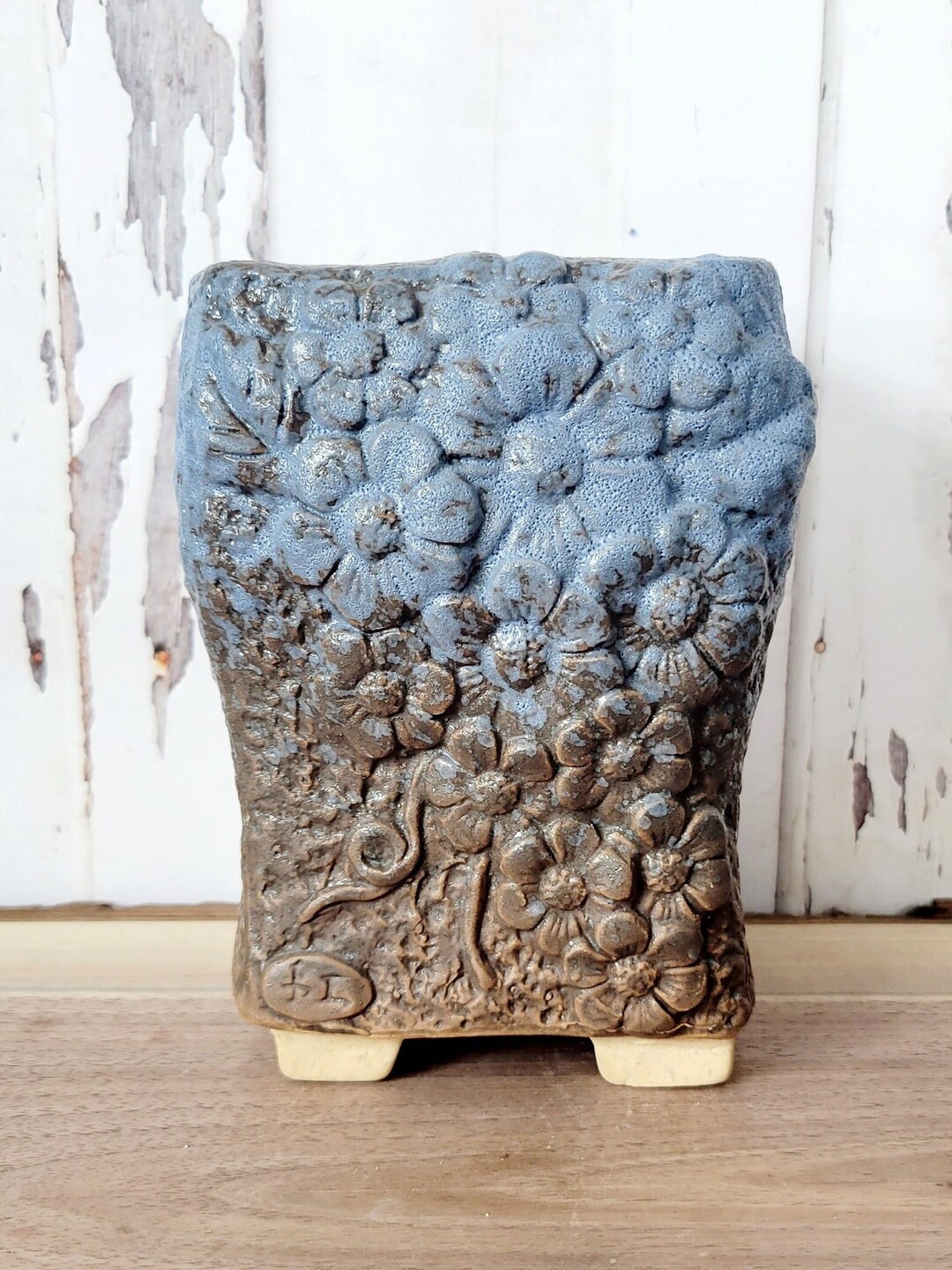 4 Rustic Ceramic Pot With 3D Flowers and Proper Drainage for Succulents ...