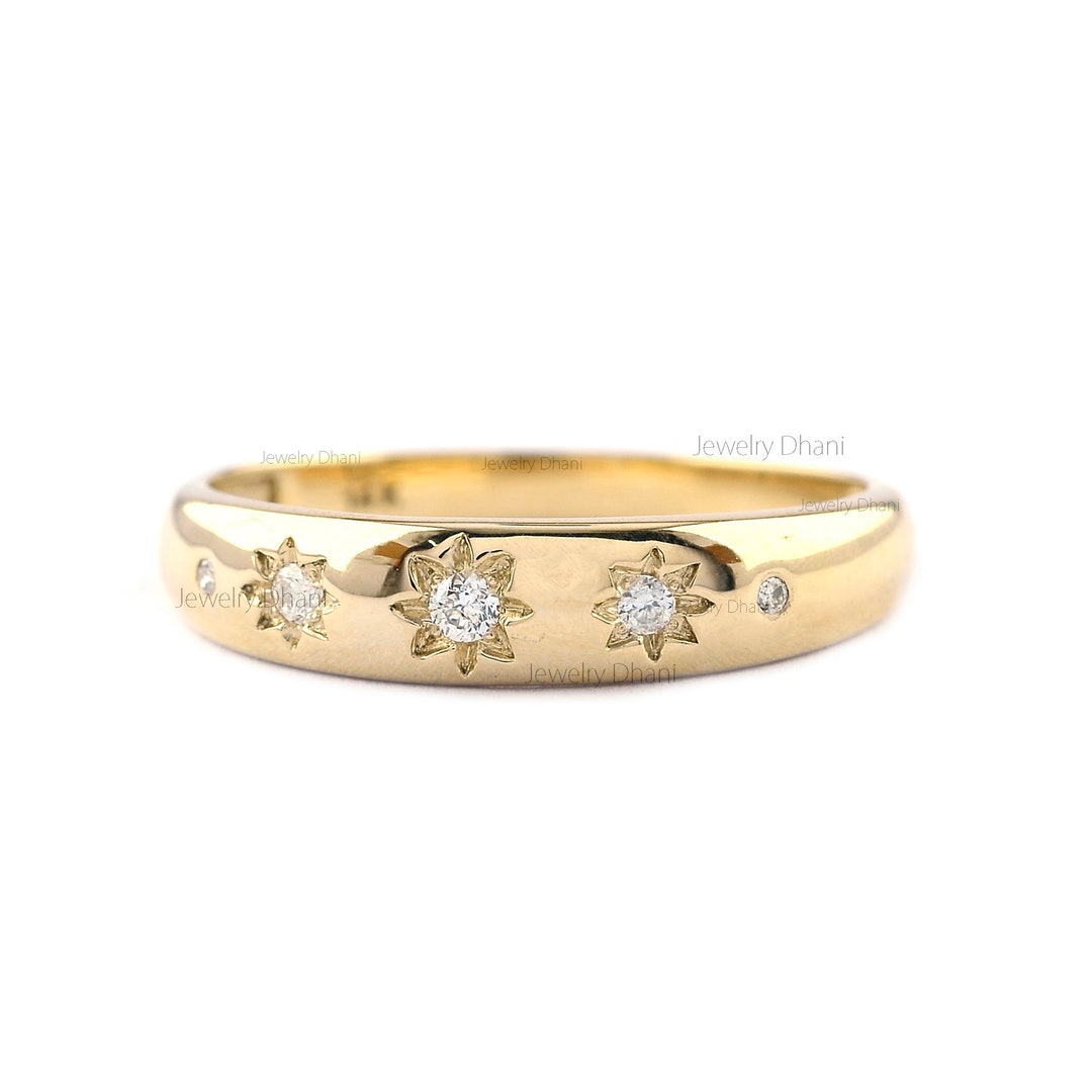 14K Solid Yellow Gold Stackable Wedding Band, Natural Diamond ...