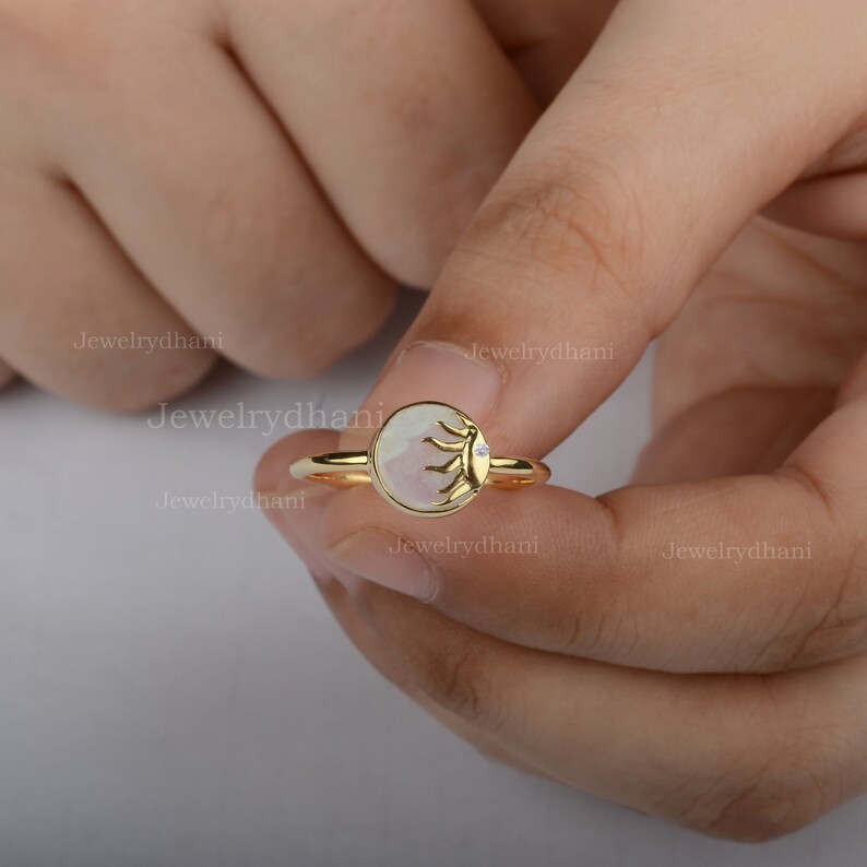 Genuine Moonstone Sun Ring Sunset Ring 14k Solid Yellow Gold - Etsy
