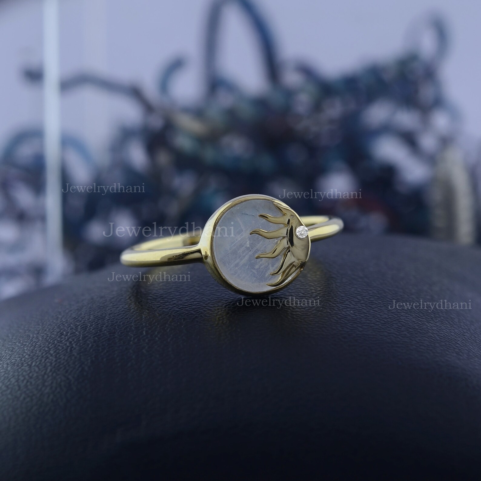 Genuine Moonstone Sun Ring Sunset Ring 14k Solid Yellow Gold - Etsy