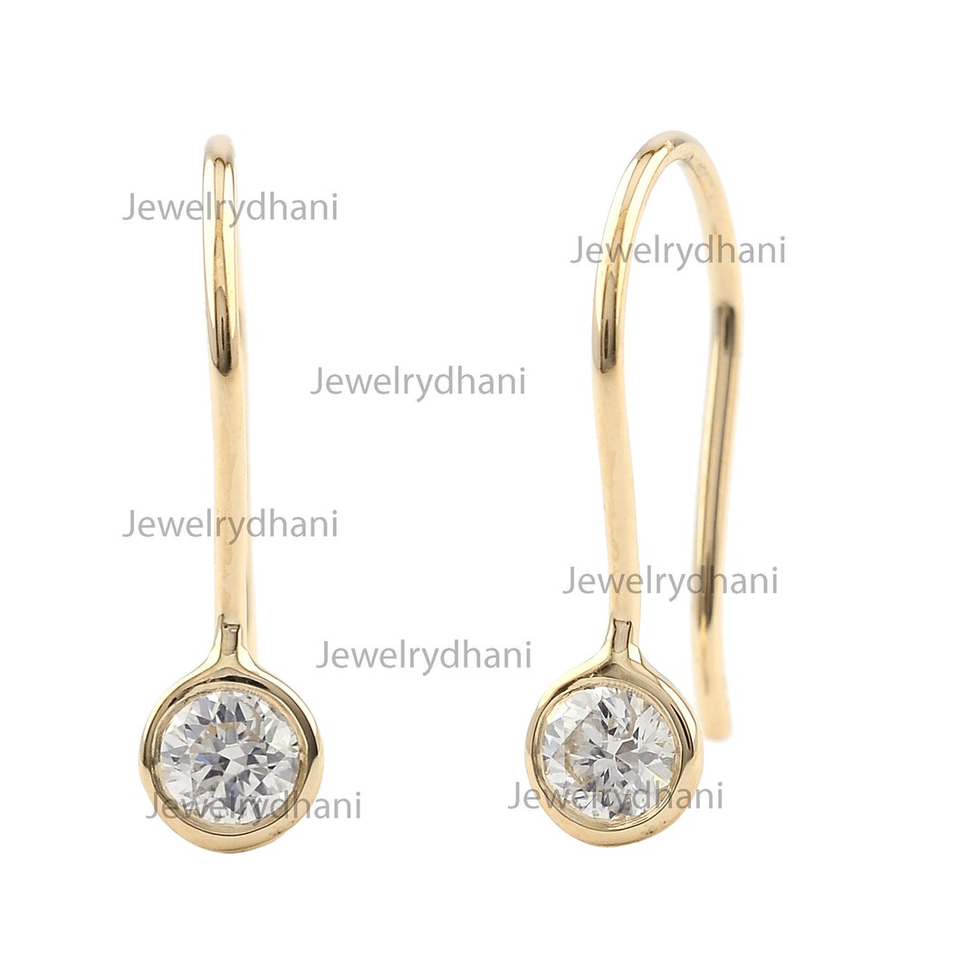 Solitaire SI Clarity G-H Color Diamond Ear Wire Earrings, Solid 14K ...