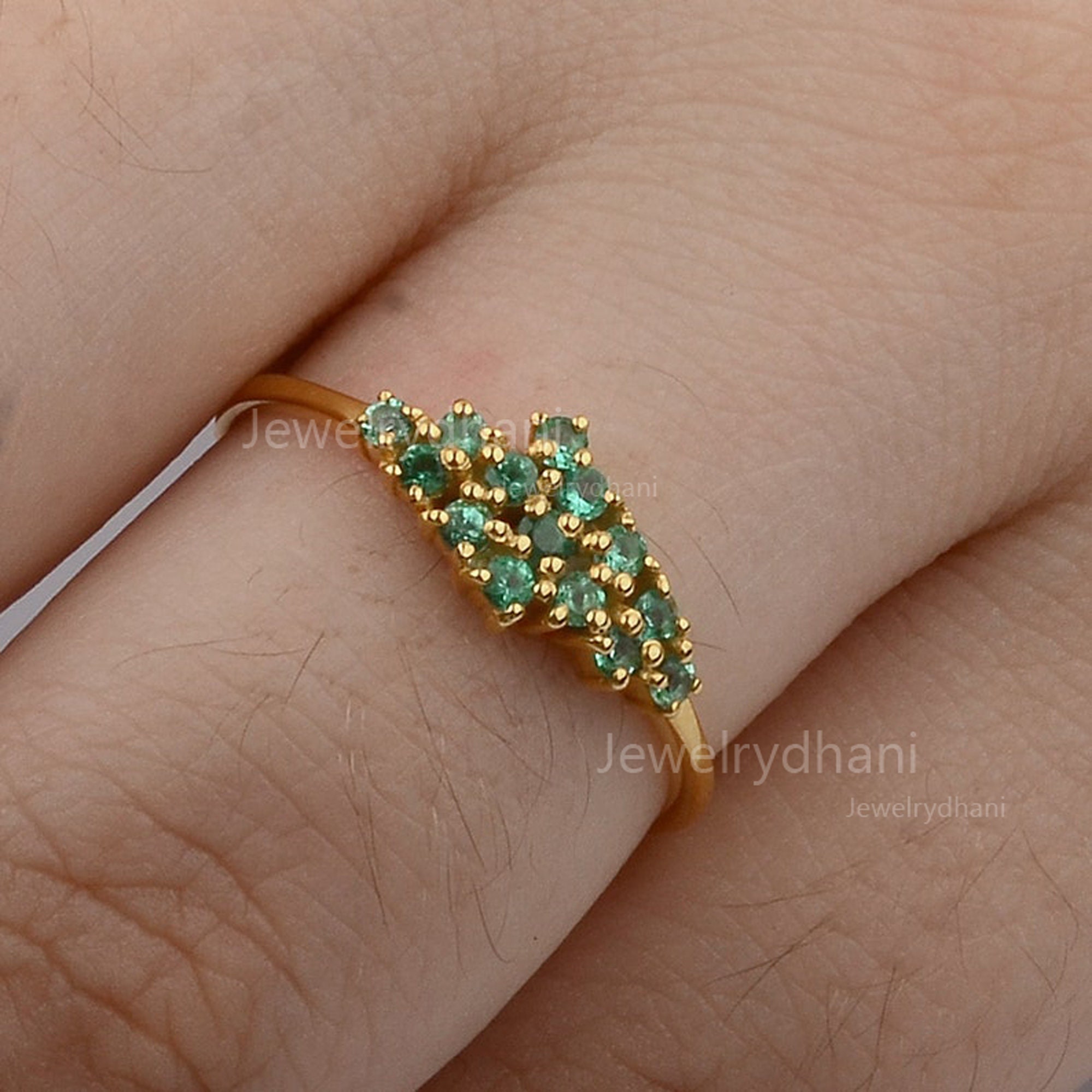 Handmade 14K Yellow Gold Emerald Ring: Minimalist Promise Ring - Etsy