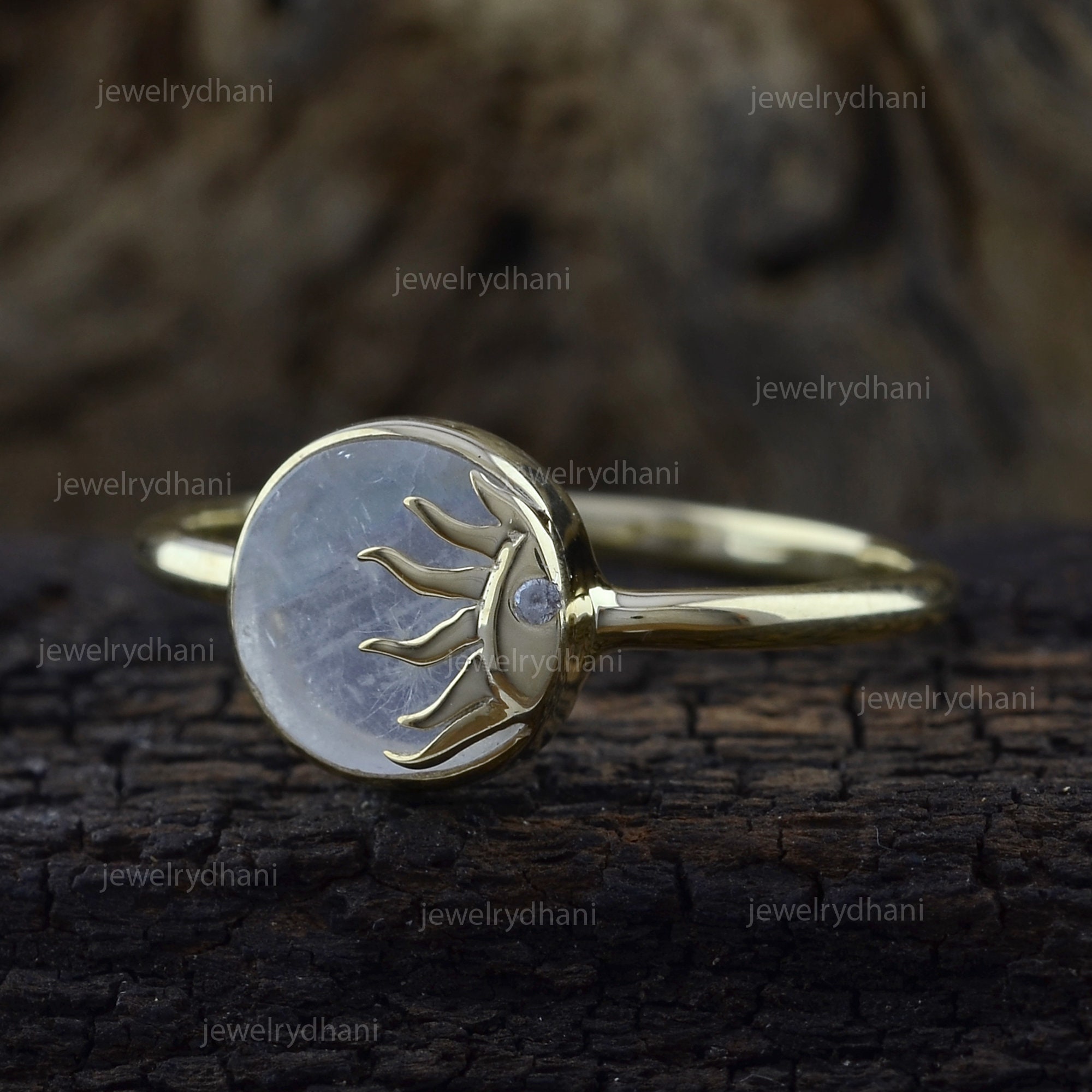 Genuine Moonstone Sun Ring Sunset Ring 14k Solid Yellow Gold | Etsy