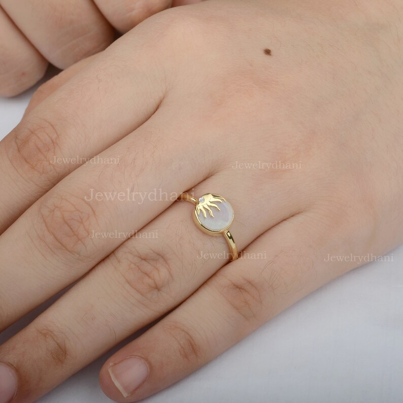 Genuine Moonstone Sun Ring Sunset Ring 14k Solid Yellow Gold - Etsy