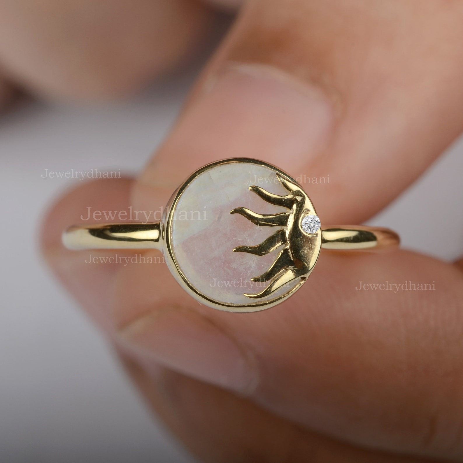 Genuine Moonstone Sun Ring Sunset Ring 14k Solid Yellow Gold - Etsy