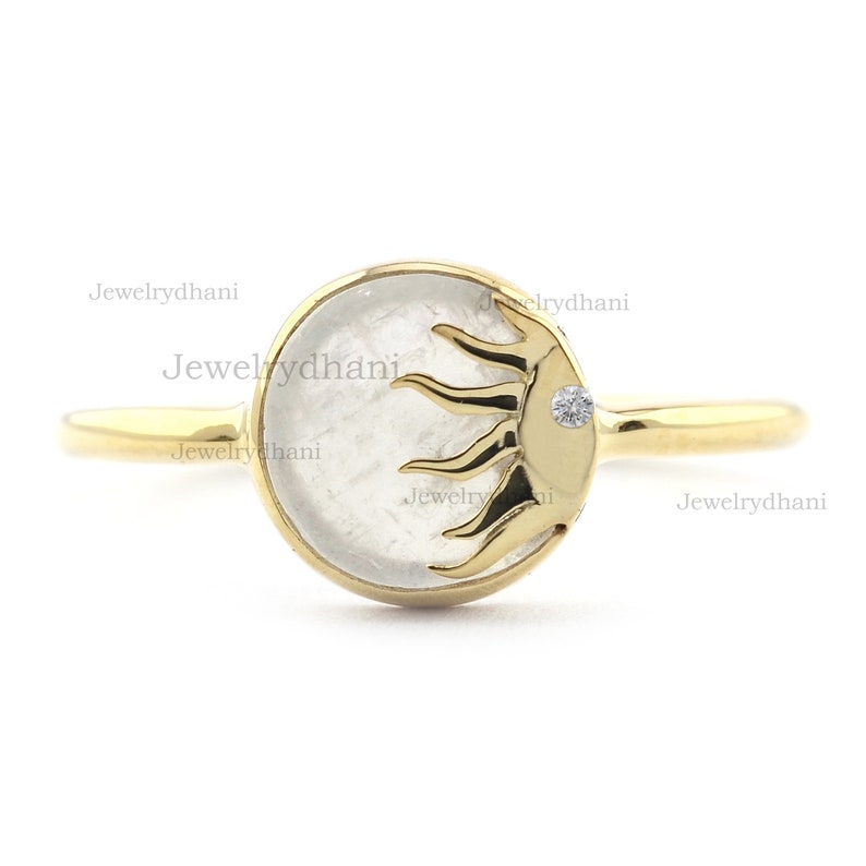 Genuine Moonstone Sun Ring Sunset Ring 14k Solid Yellow Gold - Etsy