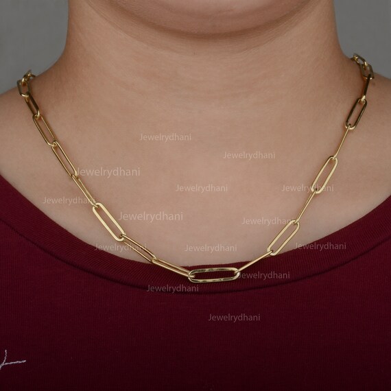 14K Gold Big Link Chain Necklace Thick Paper Link Chain - Etsy