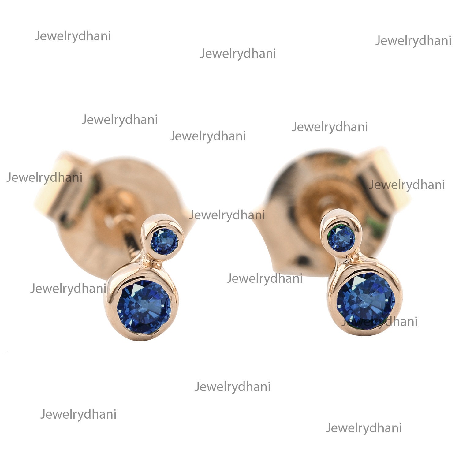 Genuine Blue Sapphire Stud Earrings Solid 14K Yellow Gold | Etsy