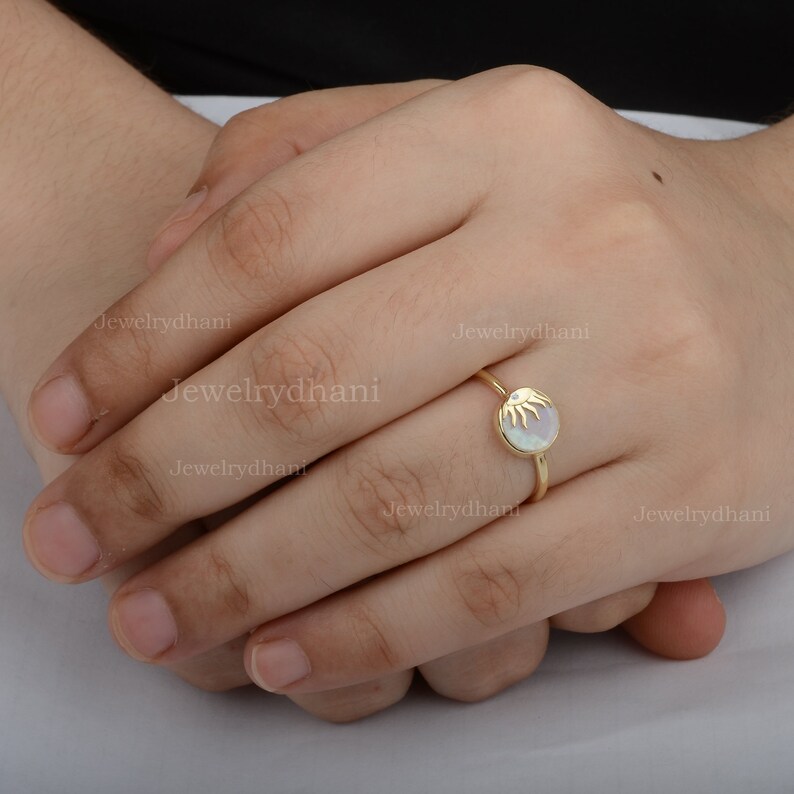 Genuine Moonstone Sun Ring Sunset Ring 14k Solid Yellow Gold - Etsy