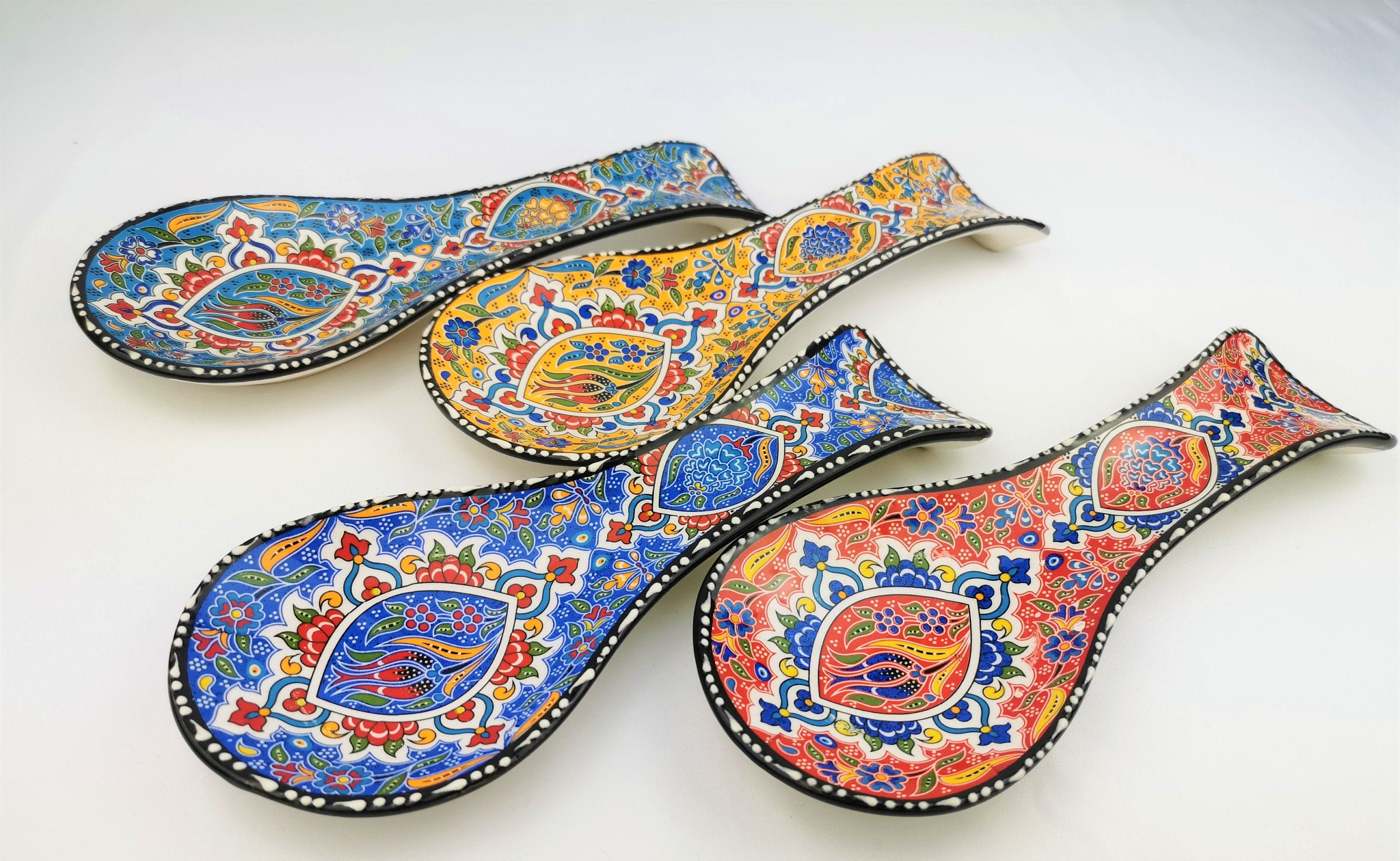 Turkish Handmade Ceramic Floral Colourful Spoon Rest, Spoon Holder, Tea ...
