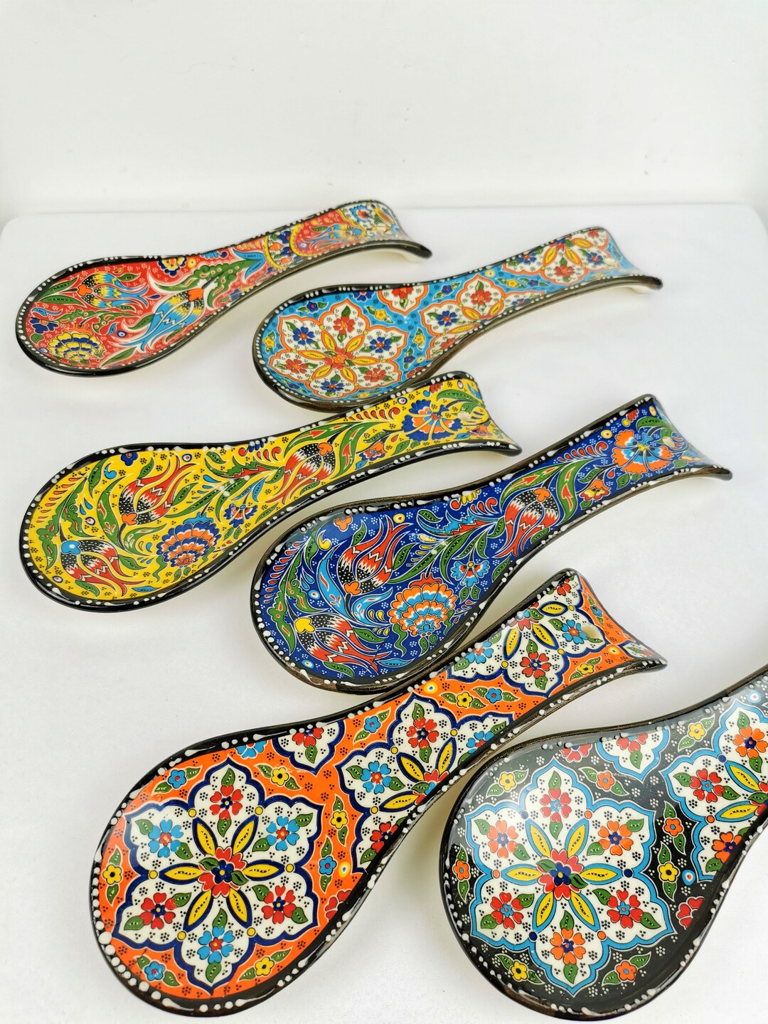 Turkish Handmade Ceramic Floral Colourful Spoon Rest, Spoon Holder, Tea ...