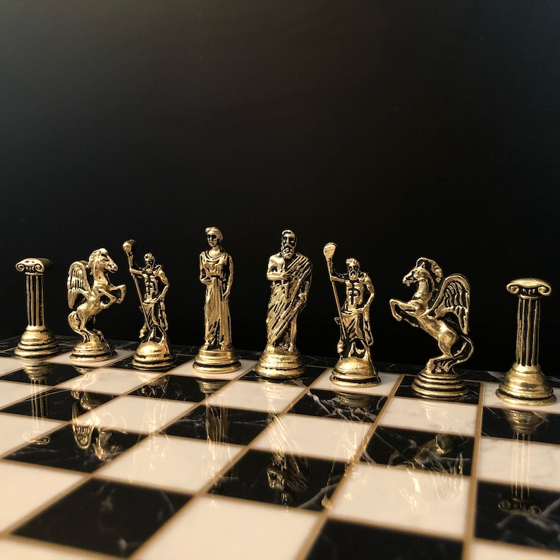 Mythologic Handcrafted Metal Casting Chess Set With Marble Looking ...