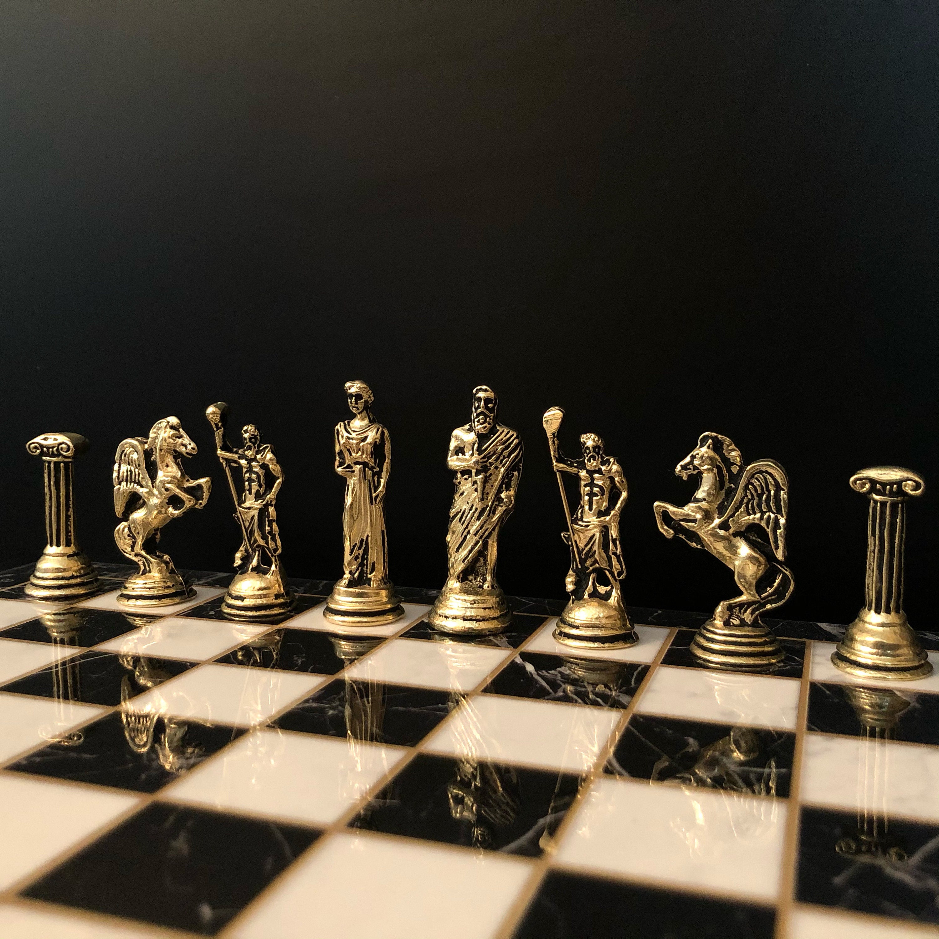 Mythologic Handcrafted Metal Casting Chess Set With Marble Looking ...