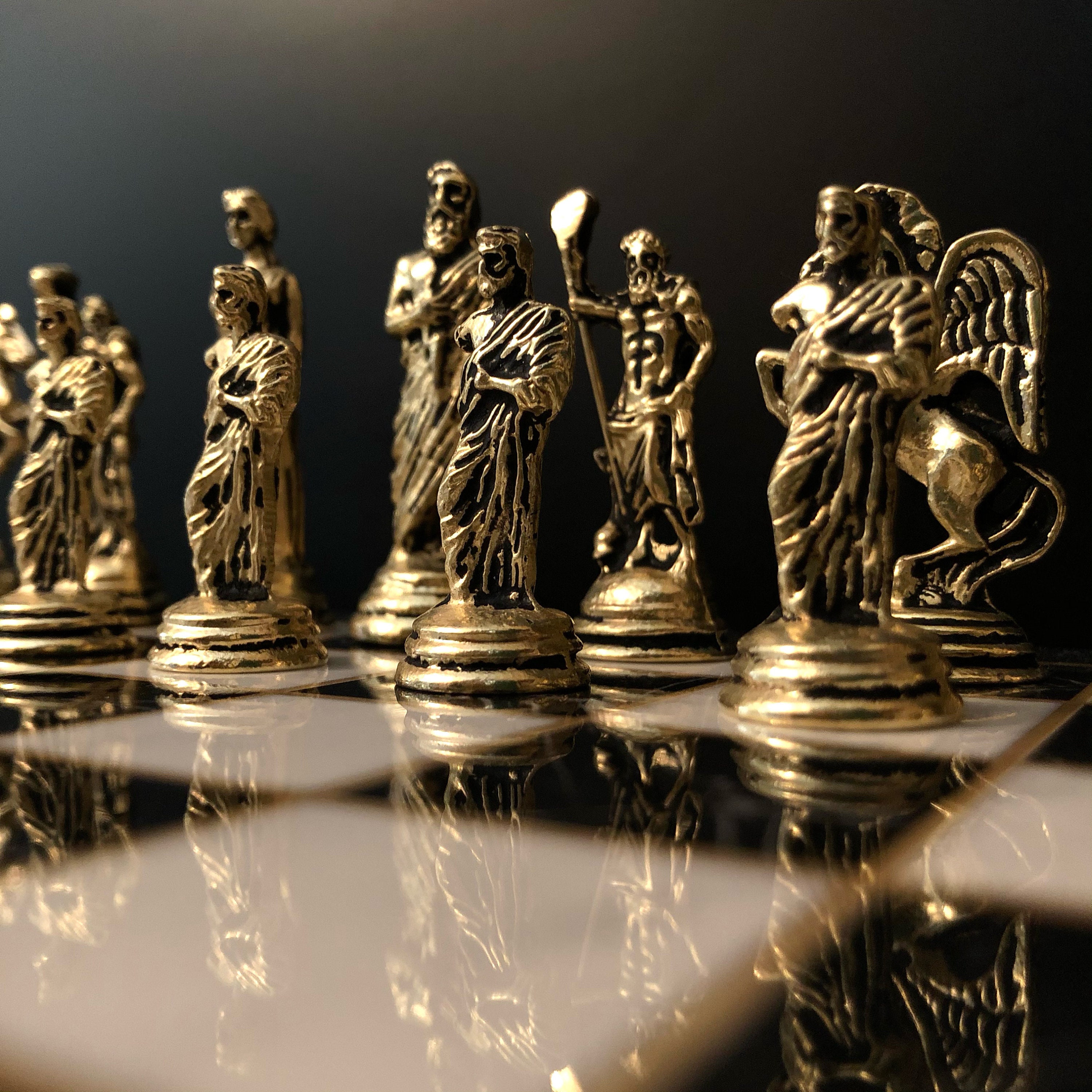 Mythologic Handcrafted Metal Casting Chess Set With Marble Looking ...