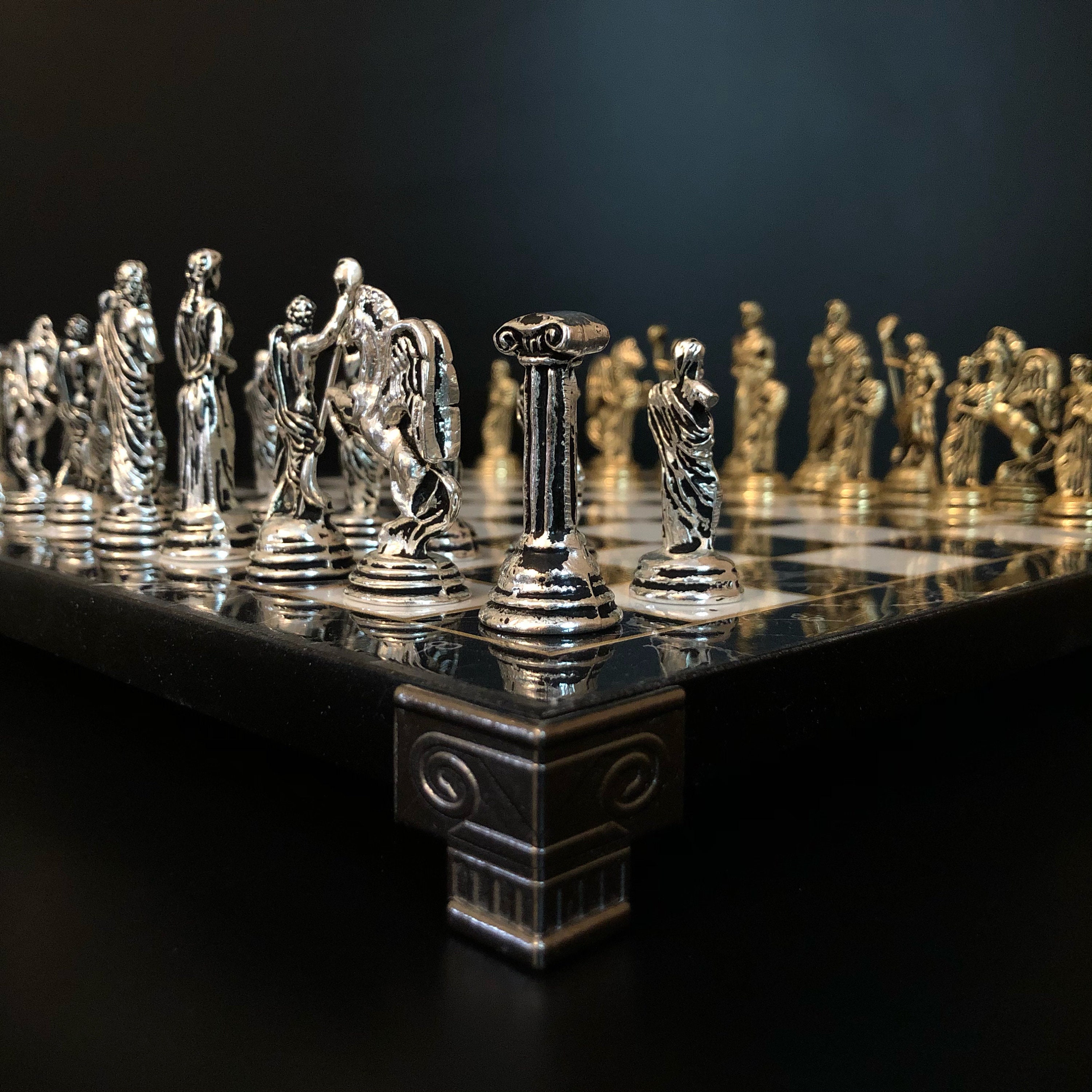 Mythologic Handcrafted Metal Casting Chess Set With Marble Looking ...