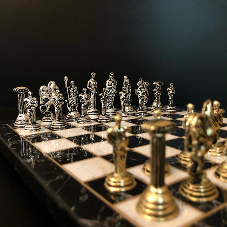 Mythologic Handcrafted Metal Casting Chess Set With Marble Looking ...