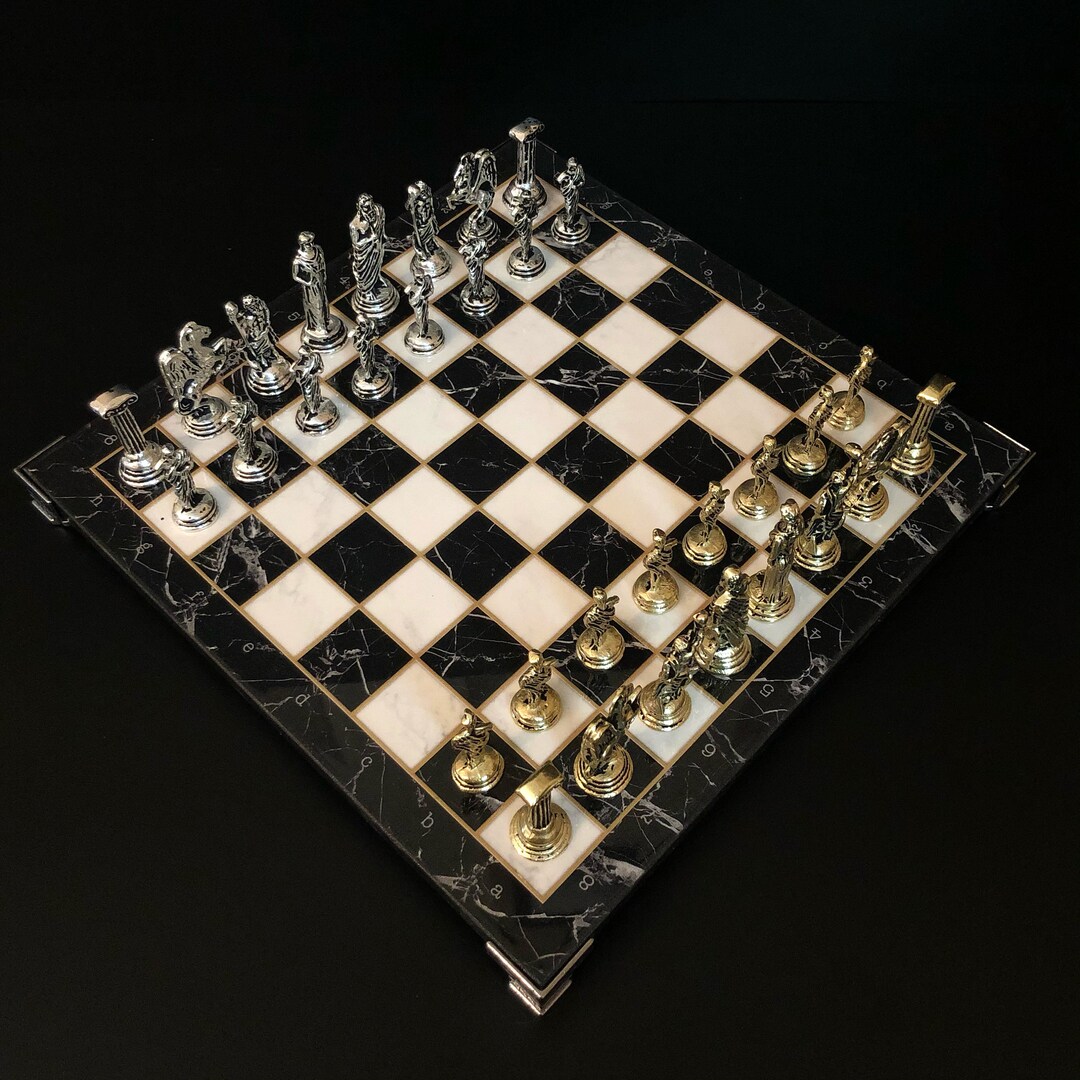 Mythologic Handcrafted Metal Casting Chess Set With Marble Looking ...