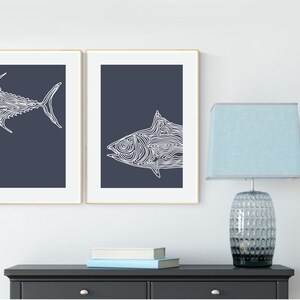 Tuna Fish Print Set of 2 Simple Line Art Tuna Fish Wall Art Printable ...