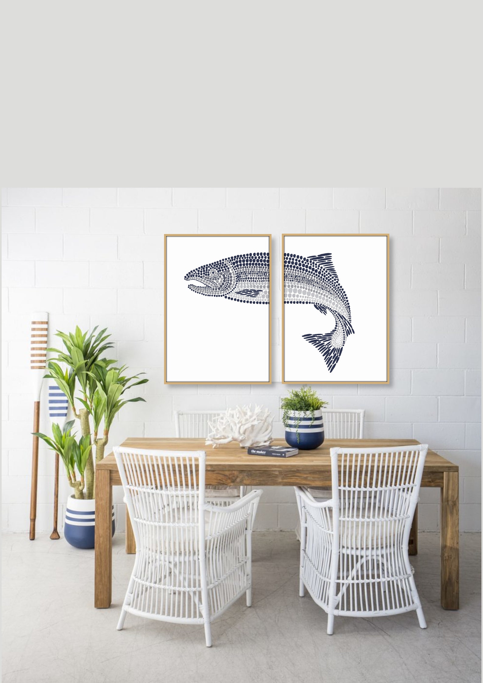 Salmon Fish Print Set of 2, Leaping Salmon Wall Art, Printable Fish Art ...