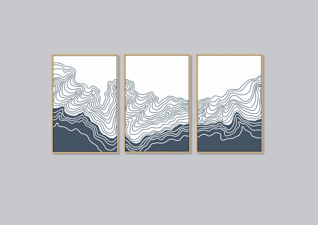Sea Waves Wall Art Set of 3 DIGITAL DOWNLOAD Single Line Wave Printable ...