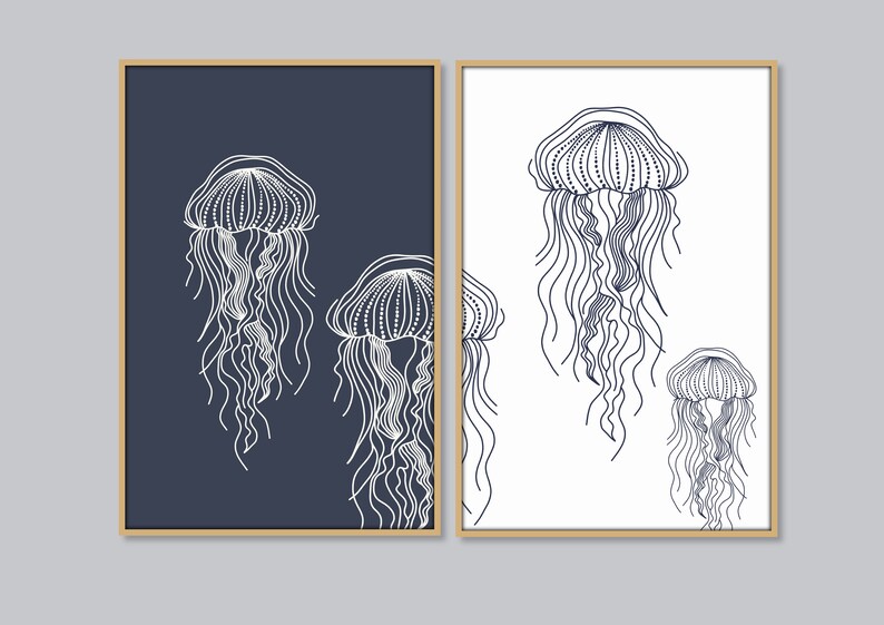 Jellyfish Print Set of 2 Simple Line Art Jellyfish Poster - Etsy