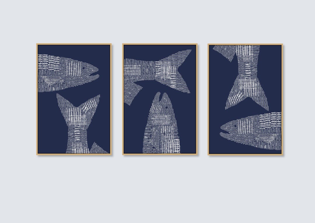 Fish Print Set of 3 Trout Fish Printable Wall Art Modern Lake House ...