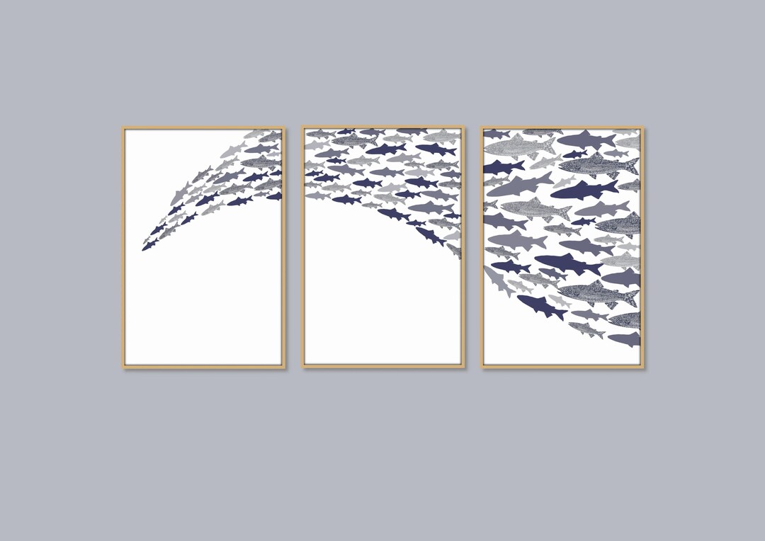 Fish Prints Set of 3 DIGITAL DOWNLOAD Shoal of Fish Set Trout Fish ...
