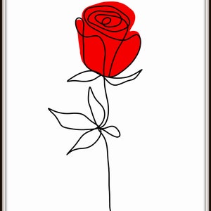 Red Rose Print Line Drawing Flower Print Red Rose - Etsy