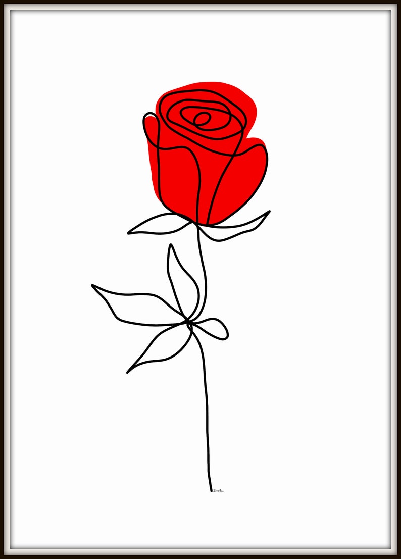 Red Rose Print Line Drawing Flower Print Red Rose - Etsy