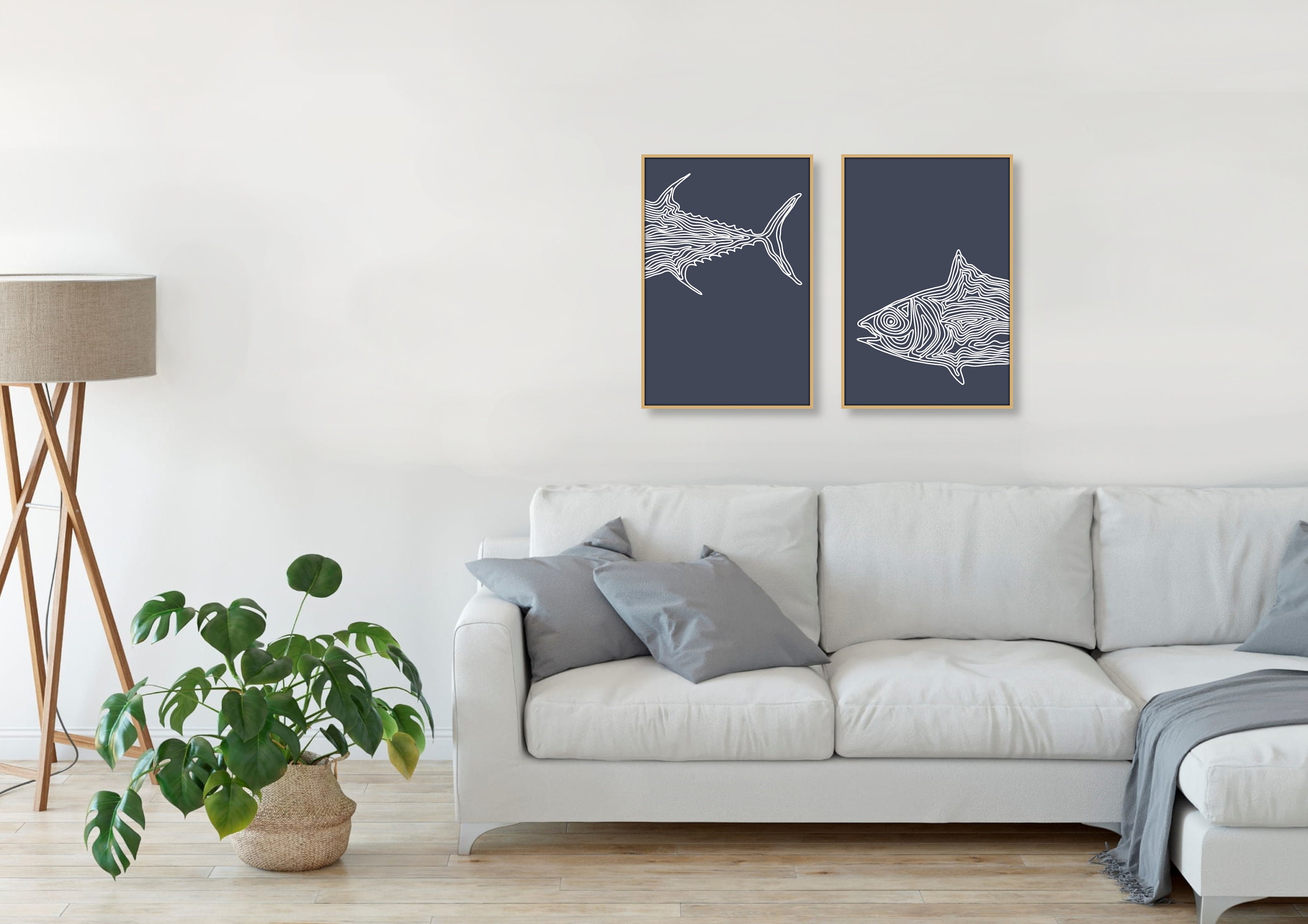 Tuna Fish Print Set of 2 Simple Line Art Tuna Fish Wall Art Printable ...