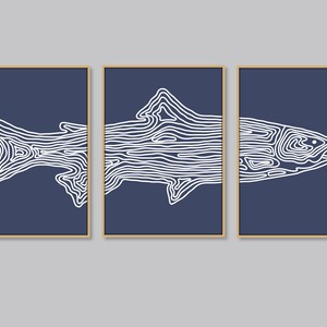 Trout Print Set of 3 Simple Line Drawing Wall Art Trout Fish Printable ...