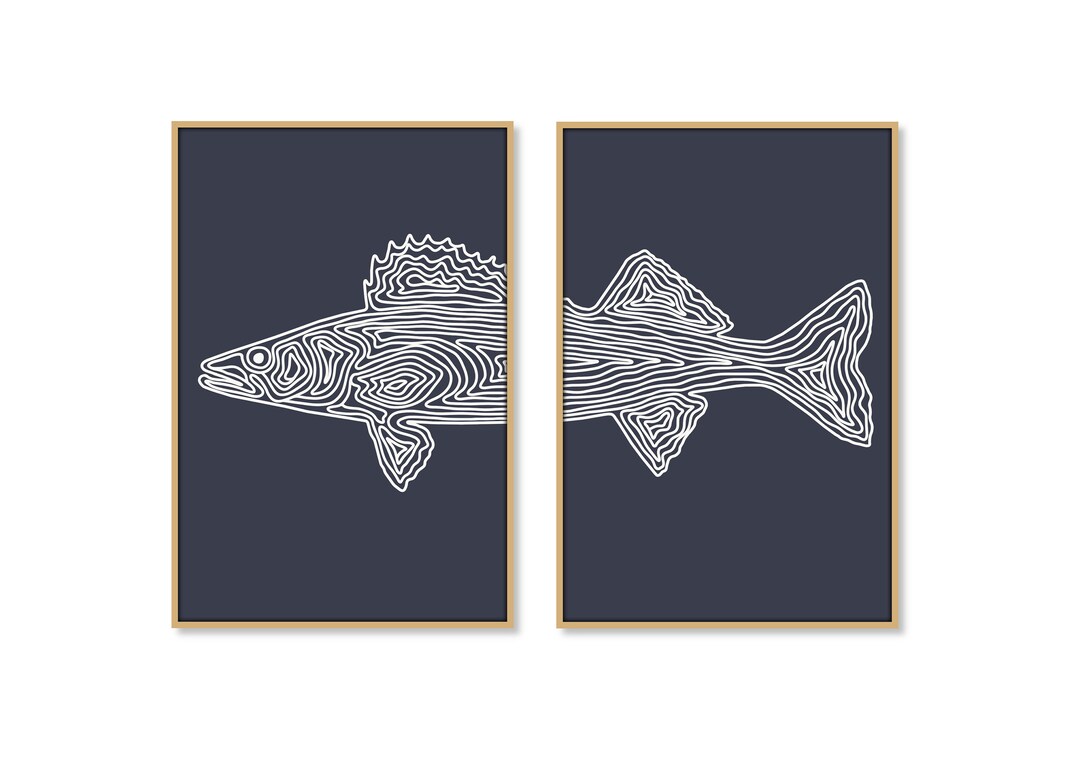 Walleye Fish Art Print Set of 2 DIGITAL DOWNLOAD Simple Line Drawing ...