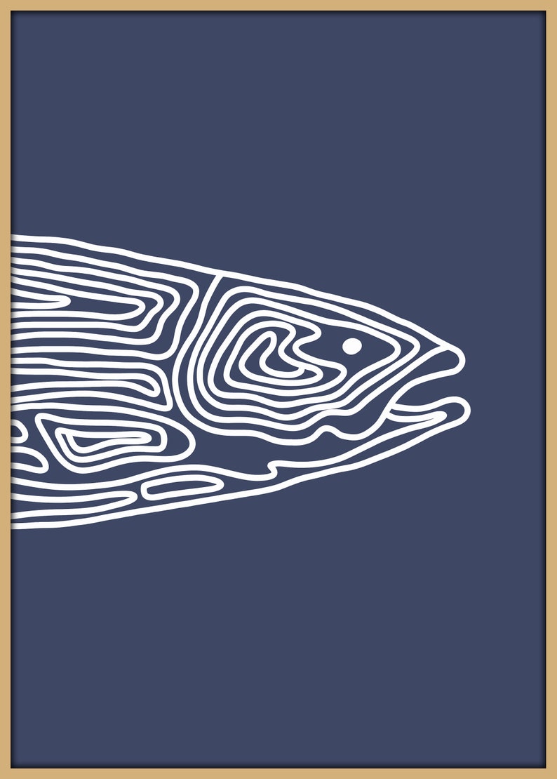 Trout Print Set of 3 Simple Line Drawing Wall Art Trout Fish Printable ...