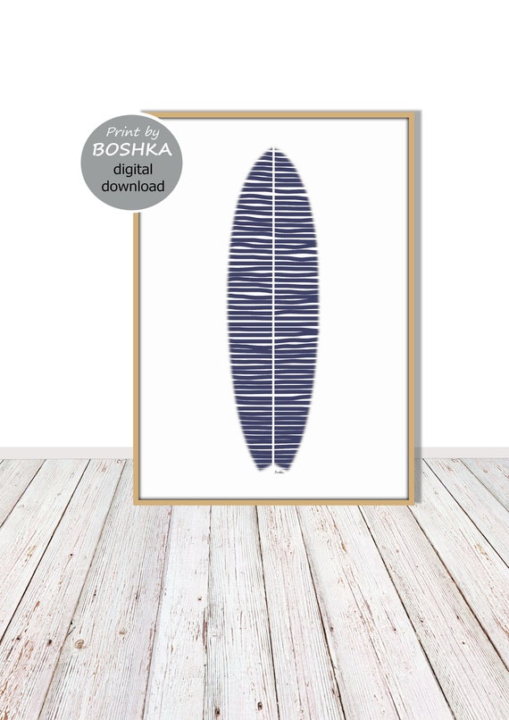 Surfboard Print Printable Surfposter Blue Surfboard Wall Art | Etsy