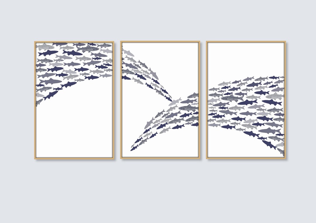 Fish Prints Set of 3, DIGITAL DOWNLOAD, Shoal of Fish Poster, Trout ...