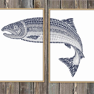 Salmon Fish Print Set of 2, Leaping Salmon Wall Art, Printable Fish Art ...