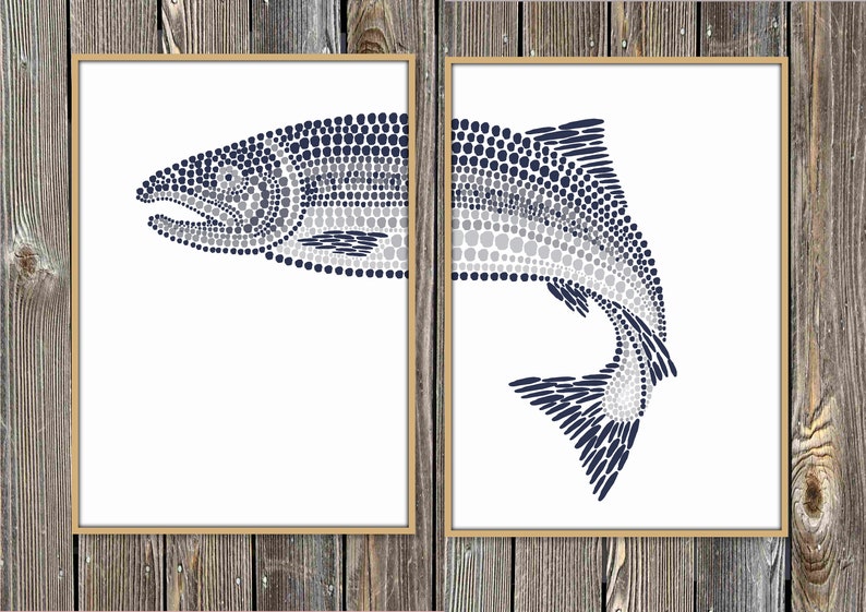 Salmon Fish Print Set of 2 Leaping Salmon Wall Art Printable - Etsy