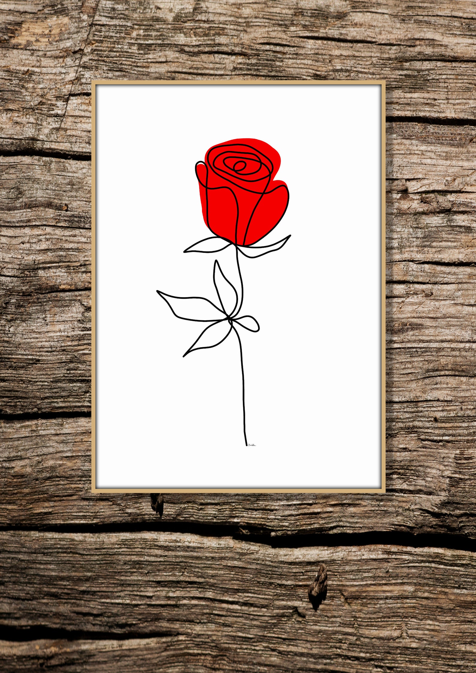 Red Rose Print Line Drawing Flower Print Red Rose - Etsy
