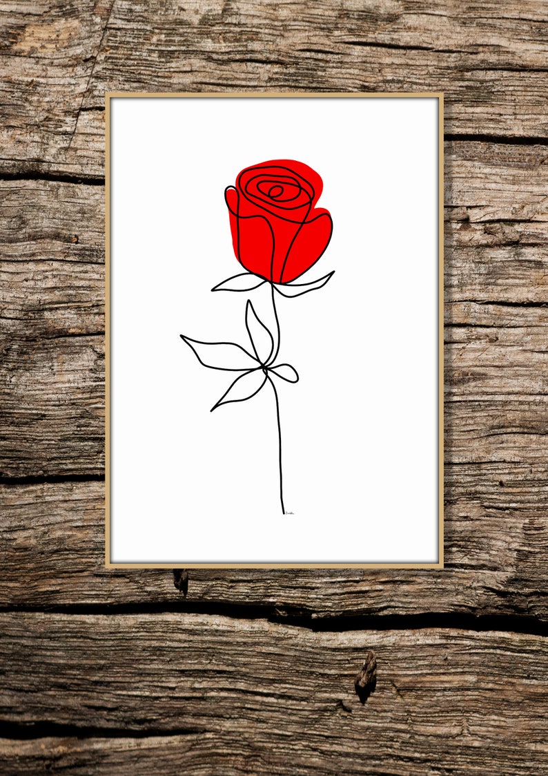 Red Rose Print Line Drawing Flower Print Red Rose - Etsy