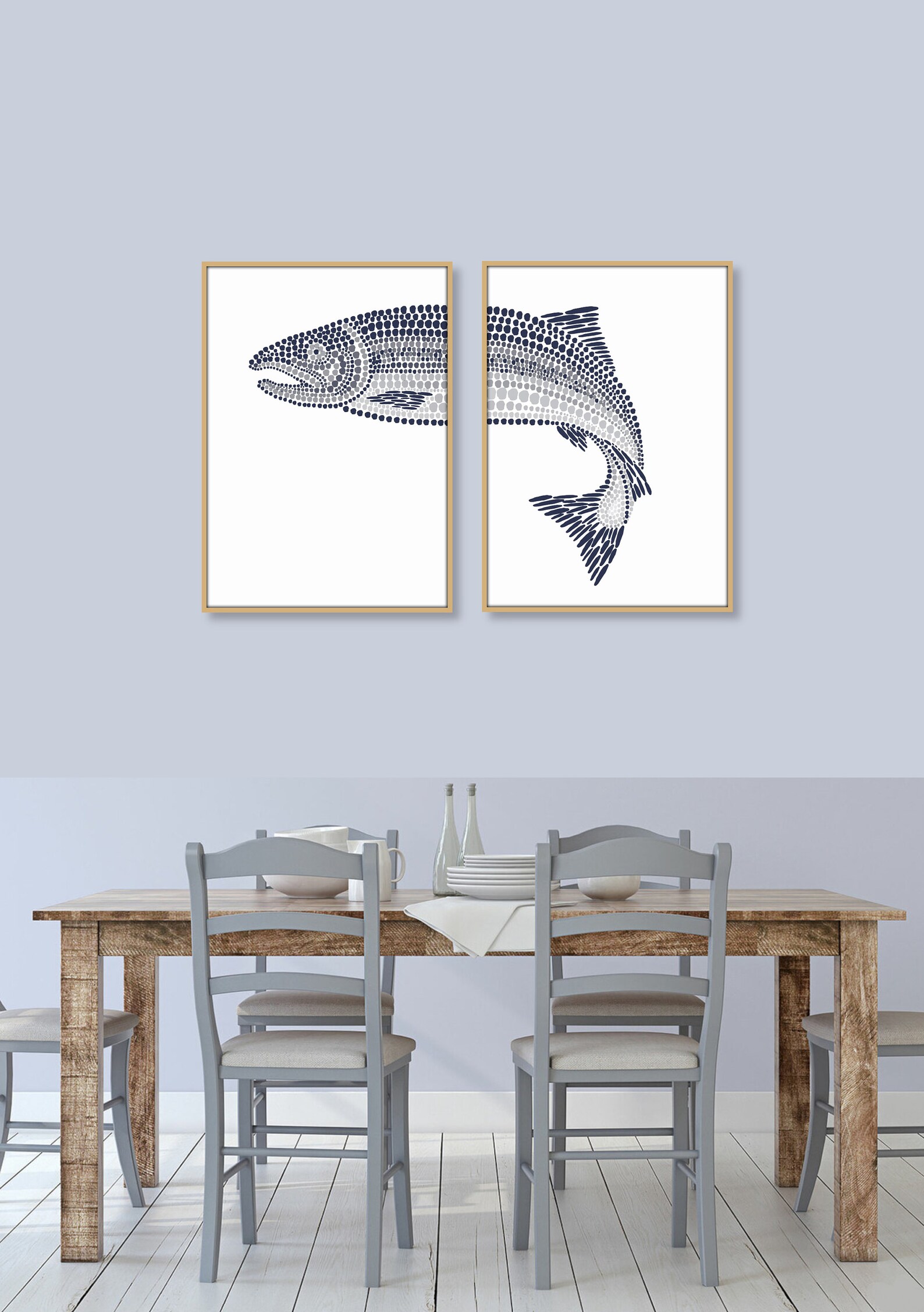 Salmon Fish Print Set of 2, Leaping Salmon Wall Art, Printable Fish Art ...