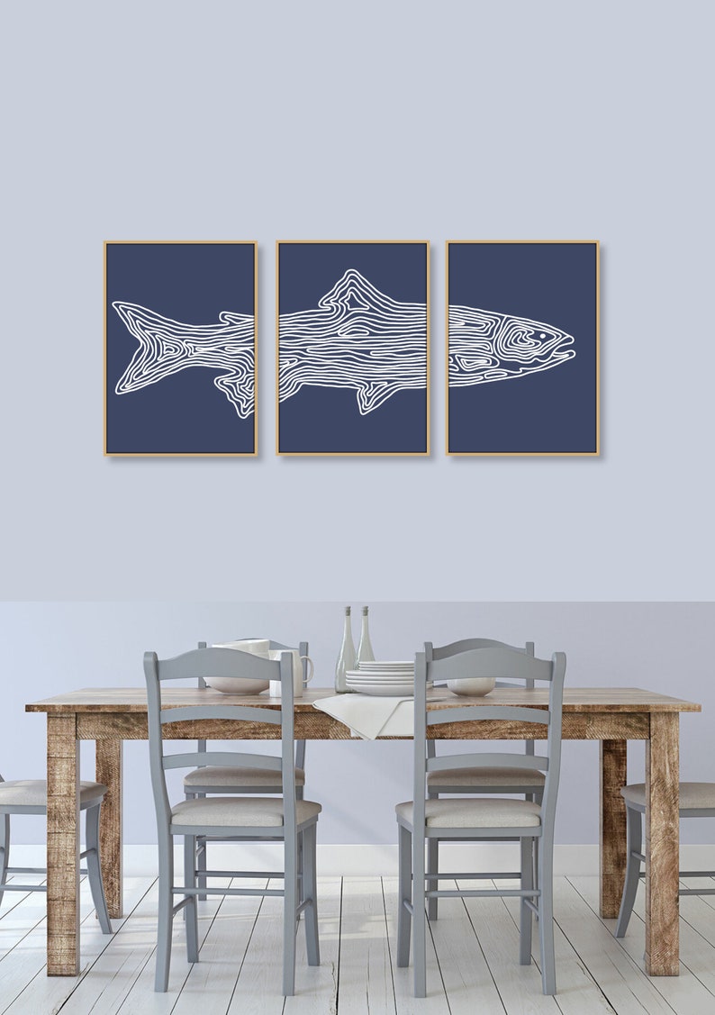 Trout Print Set of 3 Simple Line Drawing Wall Art Trout Fish Printable ...
