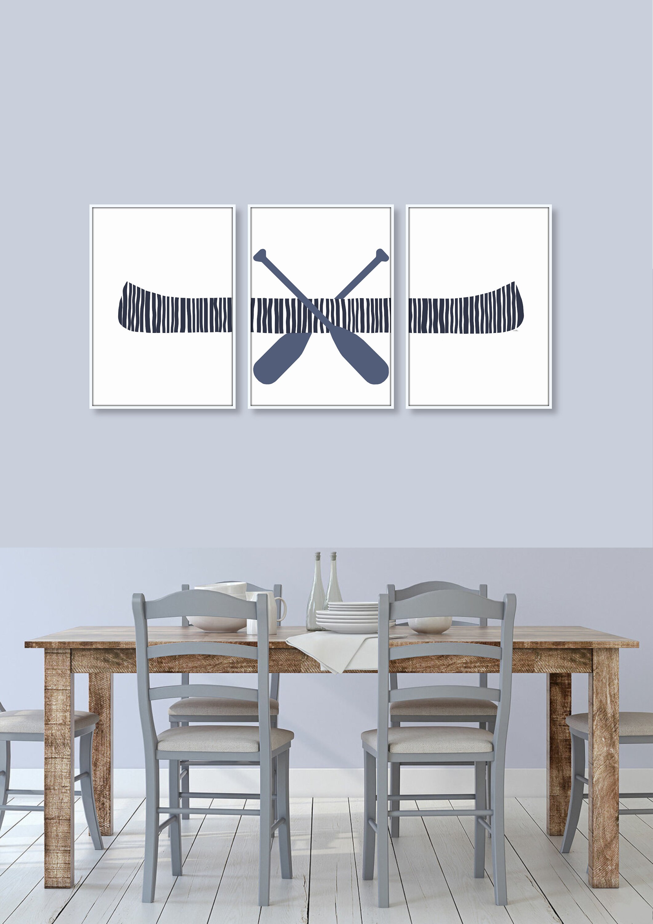 Canoe Kayak Print Set of 3 Art Prints, Paddles and Canoe Poster, Lake ...