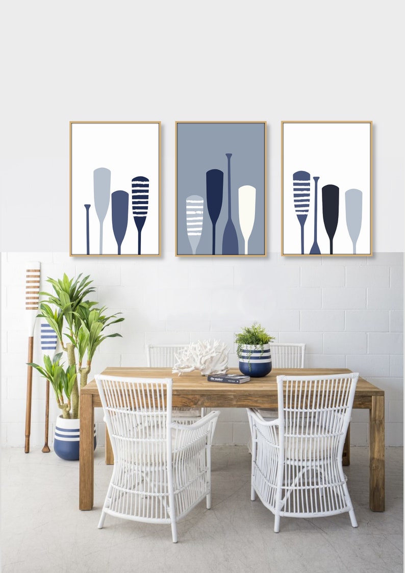 Oars Printable Set of 3 Print Lake House Art Coastal Wall Art Modern ...