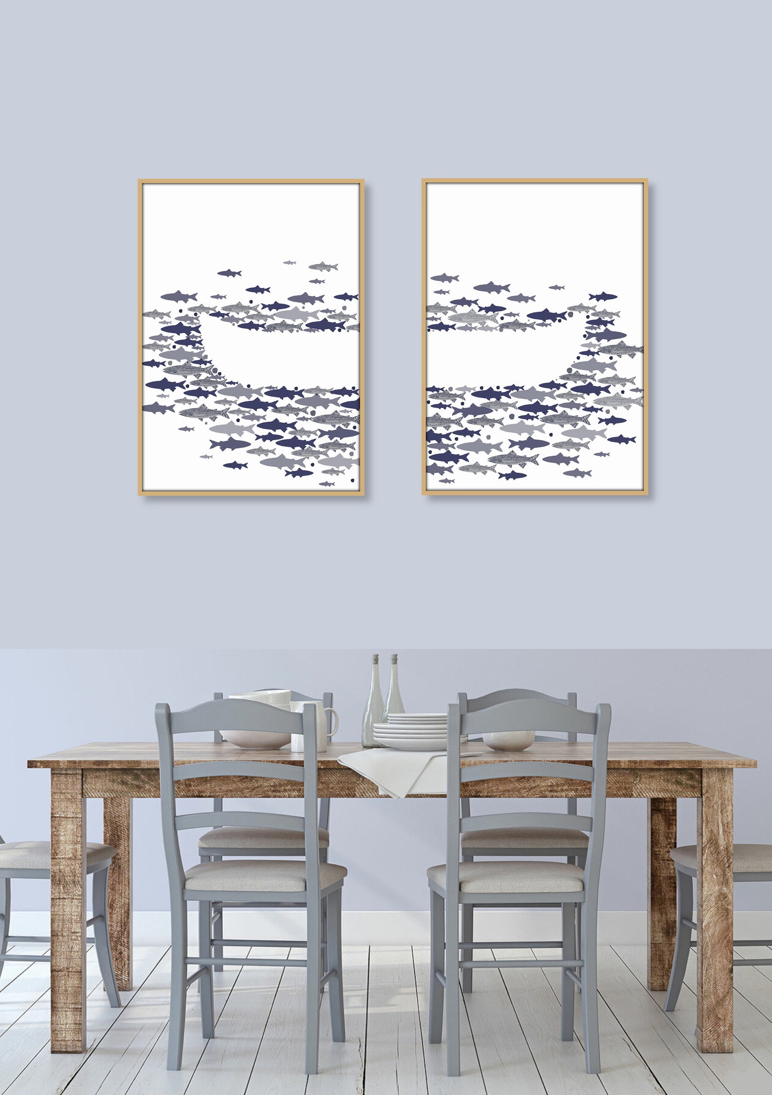 Canoe Print Set of 2 Kayak and Fish Poster Lake Cabin - Etsy